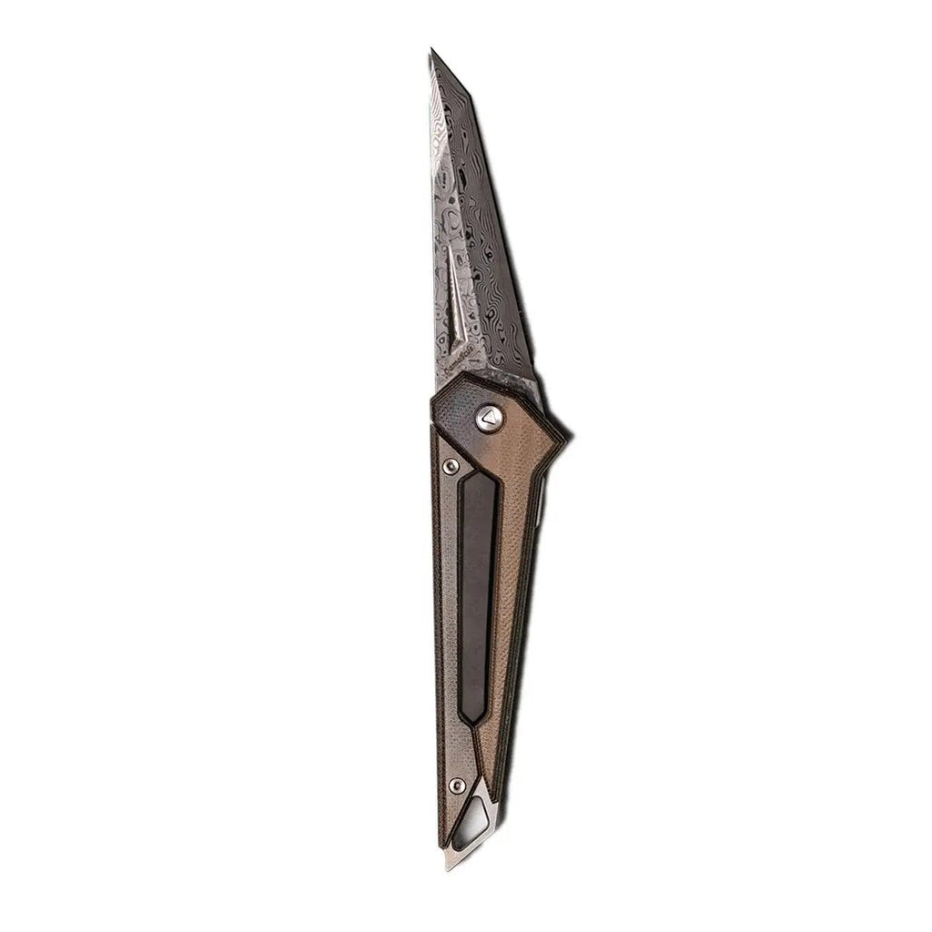 Damascus VG10 KAMETA EDC Knife - G10 Amber Black Scales | The Best EDC