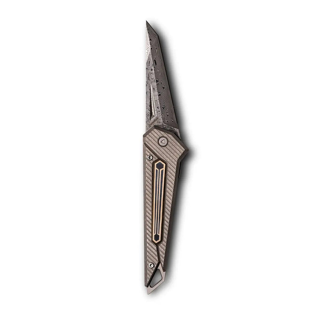Damascus VG10 KAMETA EDC Knife - Stonewashed Titanium Scales | The