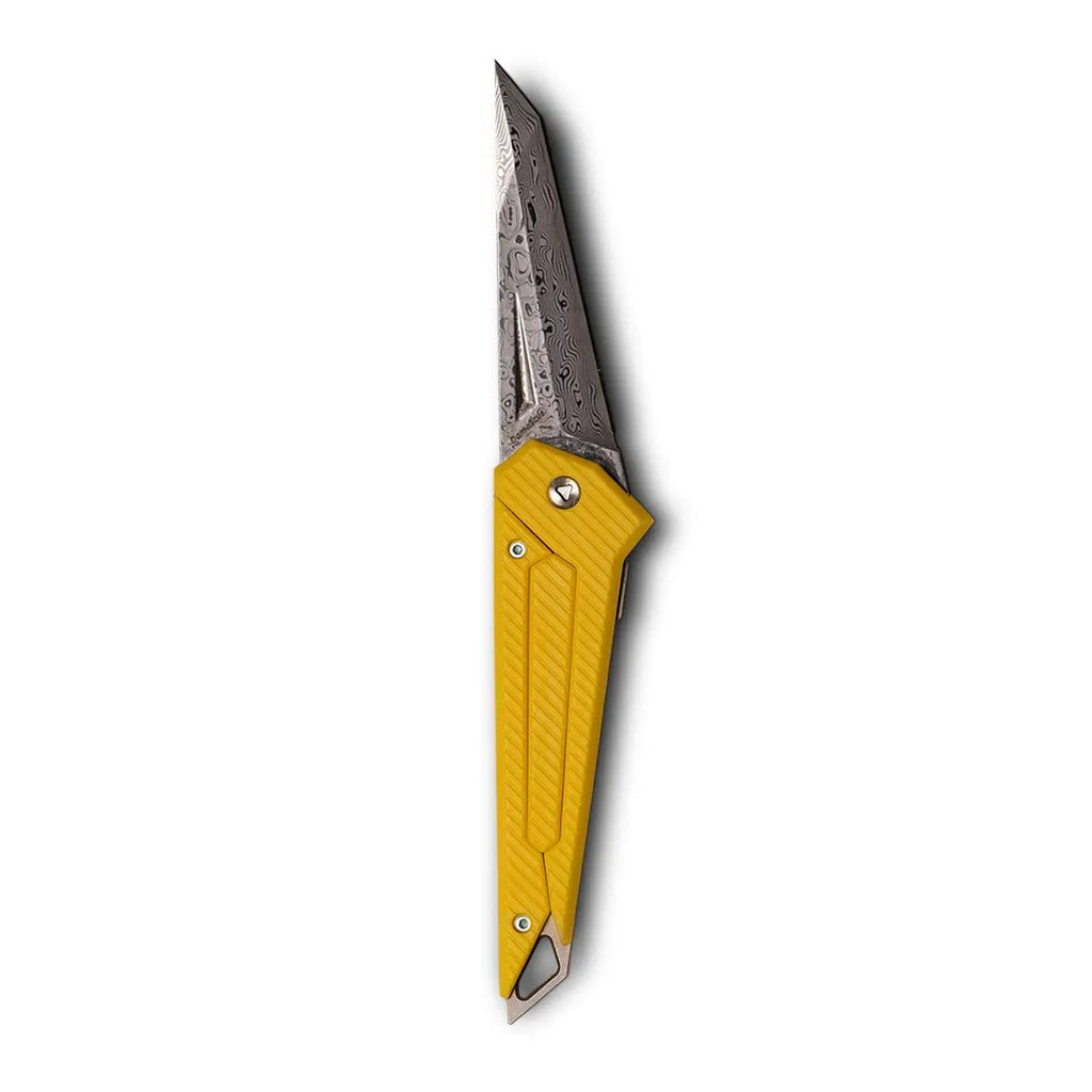 Damascus VG10 KAMETA EDC Knife - Yellow FRN Scales | The Best EDC gear