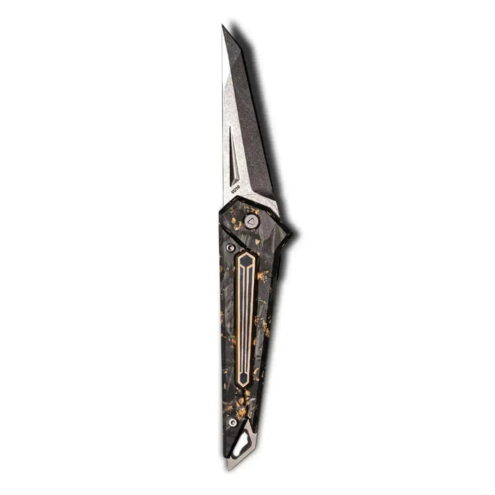 Stonewash VG10 KAMETA EDC Knife - Gold Foil Carbon Fiber Scales | The