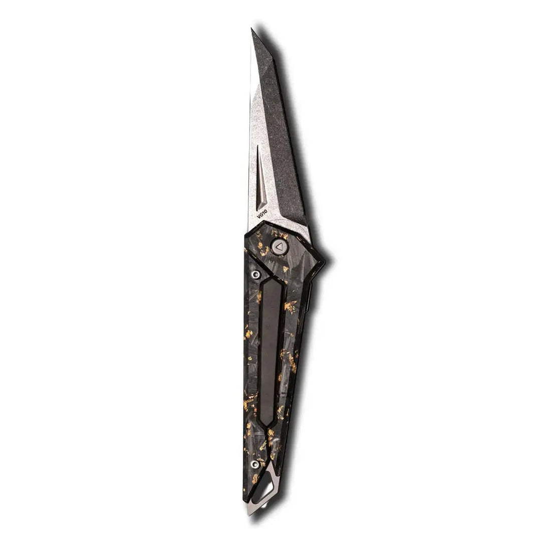 Stonewash VG10 KAMETA EDC Knife - Gold Foil Carbon Fiber Scales | The