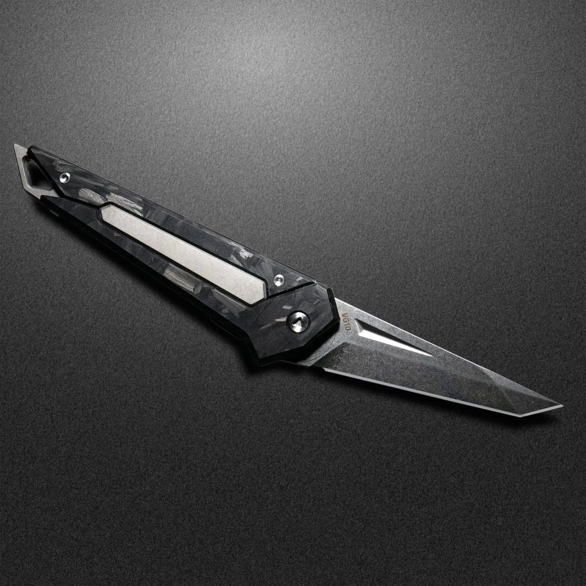 Stonewash VG10 KAMETA EDC Knife - Marbled Carbon Fiber Scales | The