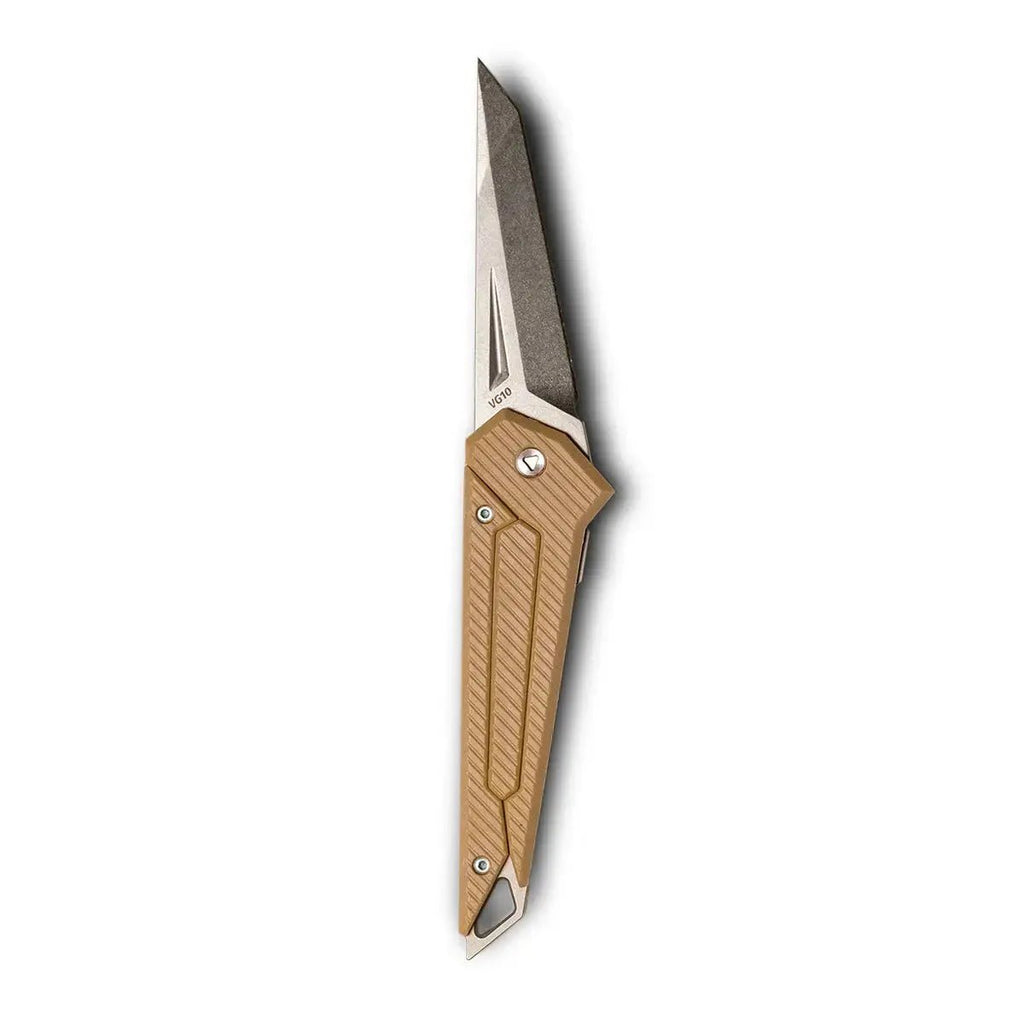 Stonewash VG10 KAMETA EDC Knife - Khaki FRN Scales | The Best EDC gear